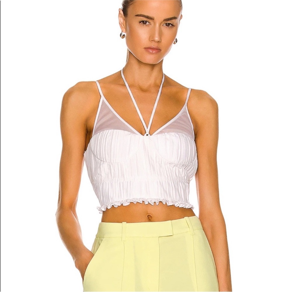 Jonathan Simkhai White Crop Top Mesh Detail Tank - Gem